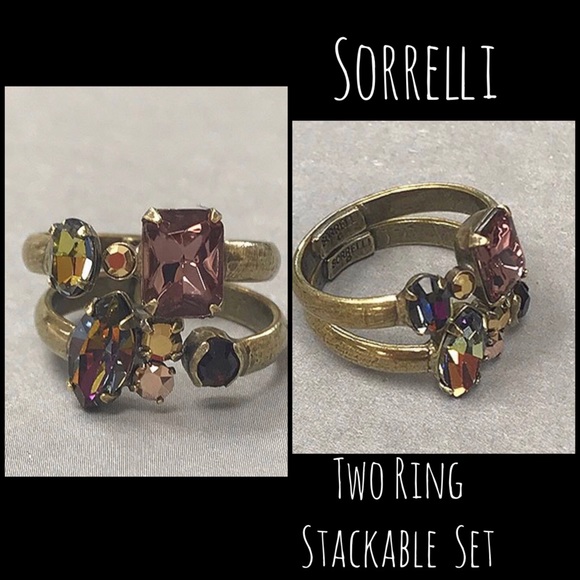 Sorrelli | Jewelry | Sorrelli Jewel Tone Crystal Stackabletwo Rings ...